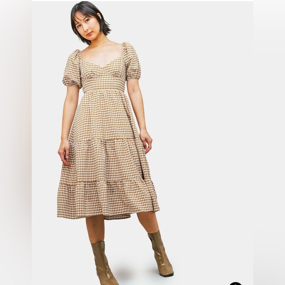 Leli’s Collection | Dresses | Lelis Goldilocks Gingham Puff Sleeve Midi ...